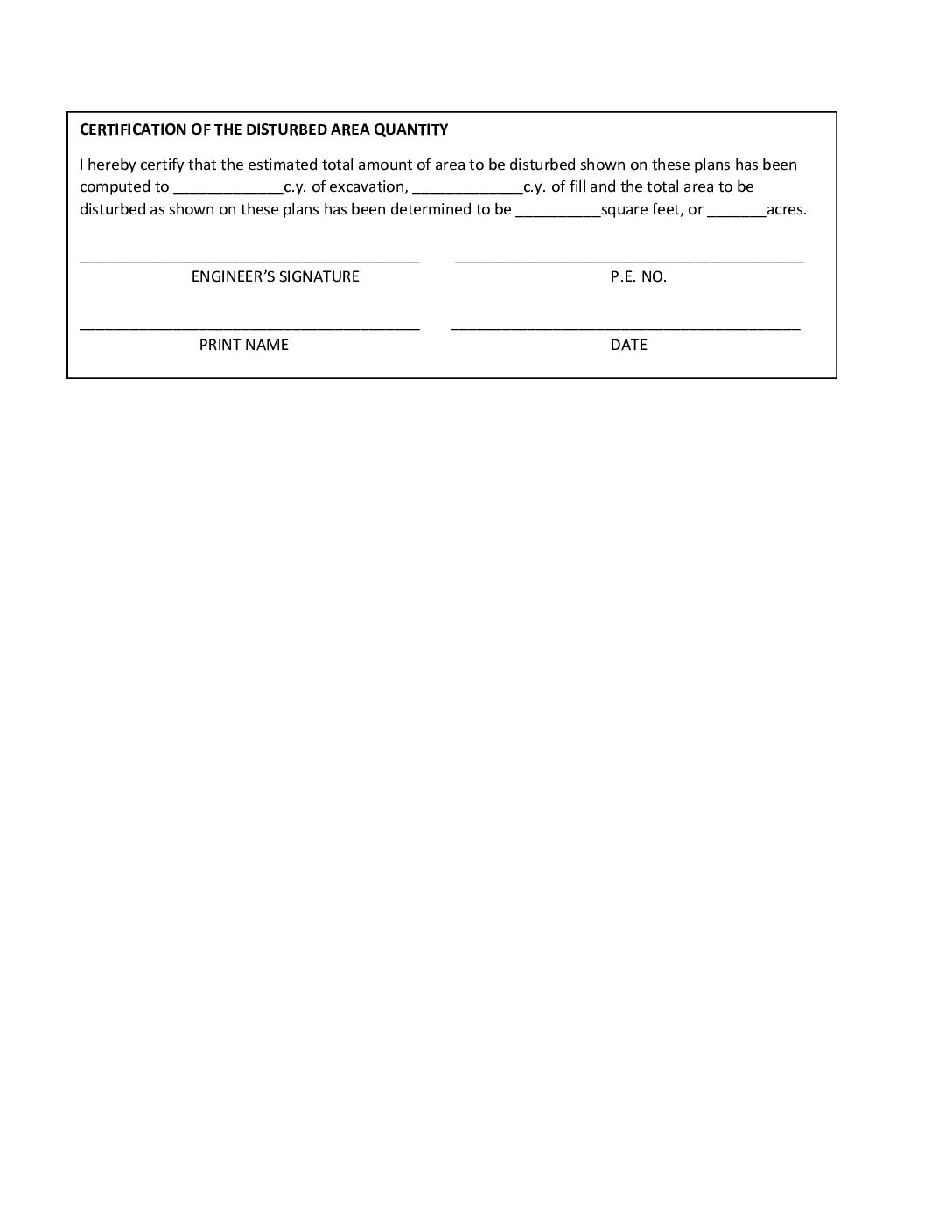 Certification of the Disturbed Area Quantity Block – Frederick County ...