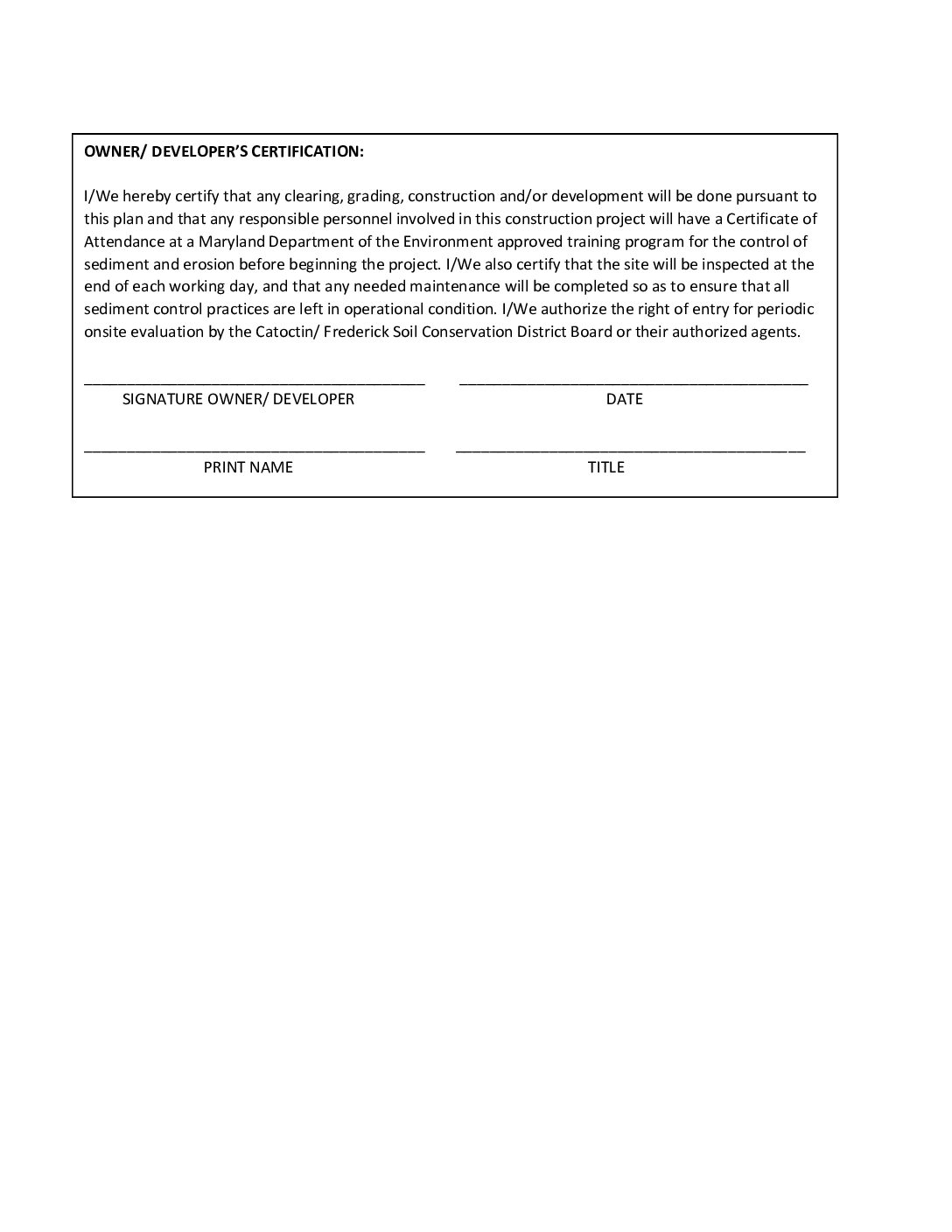 Owner Developers Certification Signature Block – Frederick County Soil ...